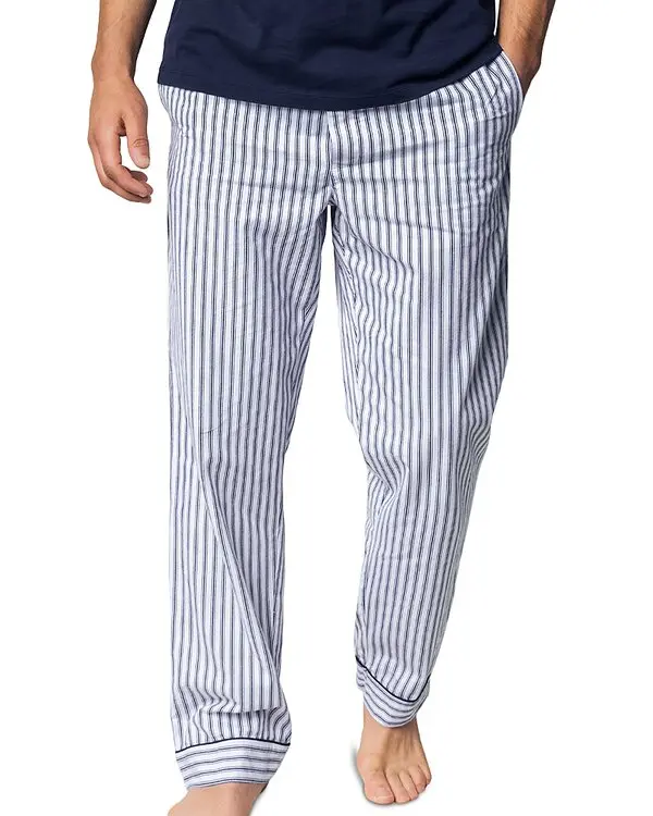 PETITE PLUME Cotton Twill Ticking Stripe Pajama Pants - Navy French Ticking