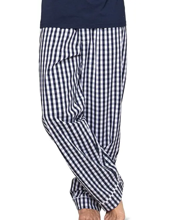 PETITE PLUME Brushed Cotton Twill Gingham Check Pajama Pants - Navy Gingham