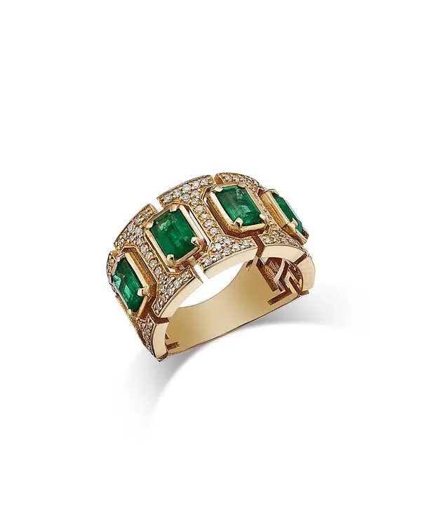 Bloomingdale'S Emerald And Diamond Band Ring - Green/gold