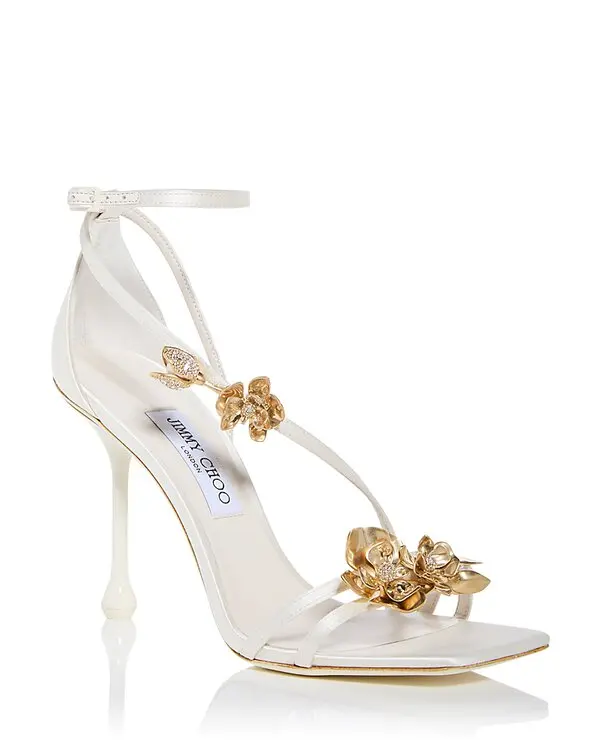 JIMMY CHOO Zea 95 Flower Jewel Sandals - Ivory/metal Mix