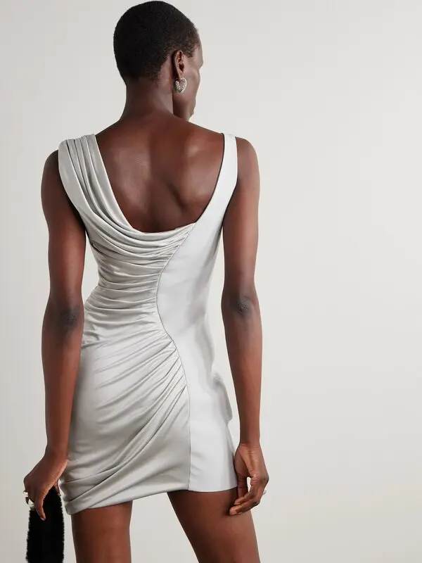 Versace Asymmetric Embellished Draped Jersey Mini Dress