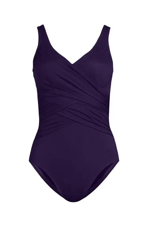 LANDS' END D-cup Slender Suit Wrap One Piece Swimsuit - Blackberry