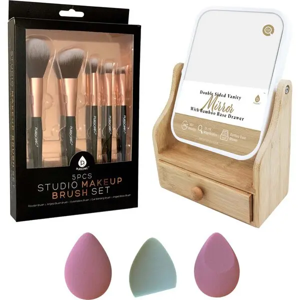 PURSONIC Beauty Essentials Set Studio Makeup Brush Set, Multi Shape Sponges - Multicolor