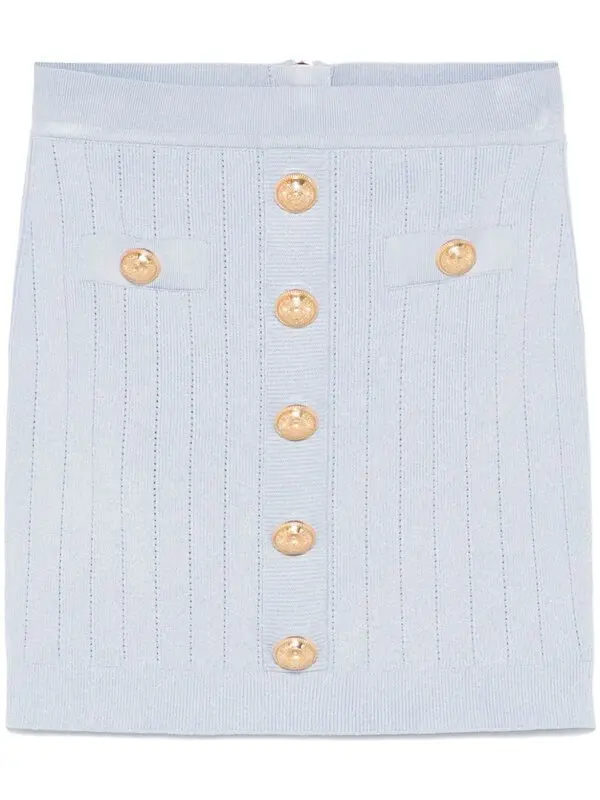Balmain Coin-button Ribbed Mini Skirt - Blue