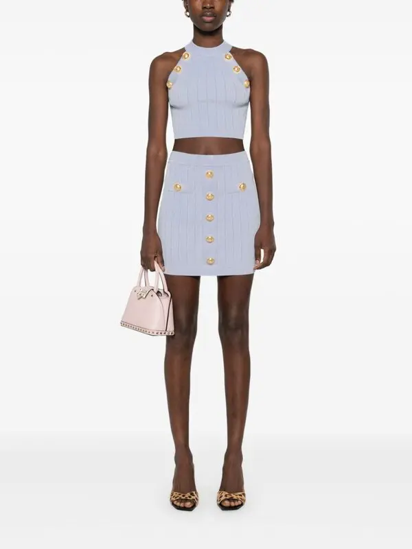 Balmain Coin-button Ribbed Mini Skirt