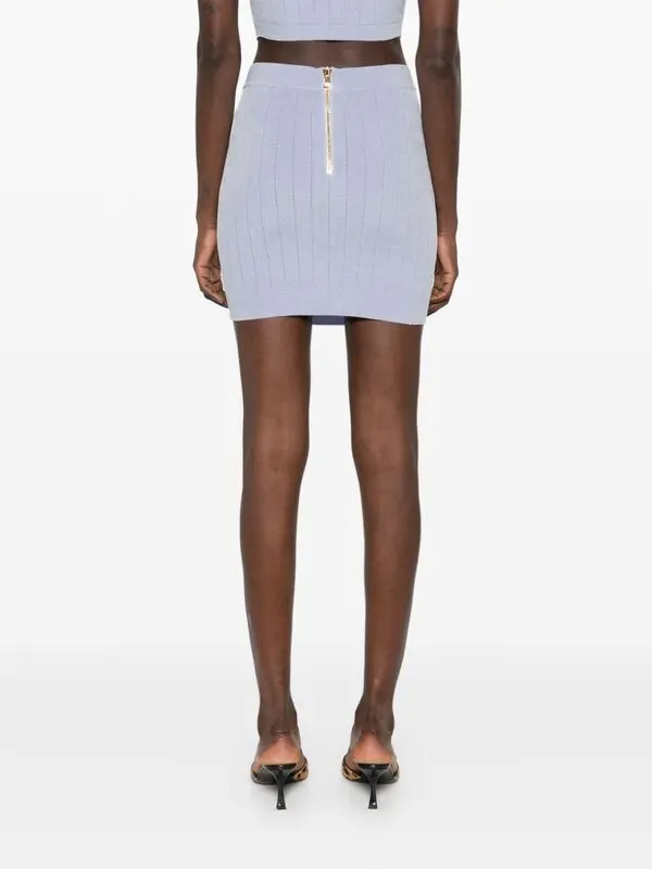 Balmain Coin-button Ribbed Mini Skirt