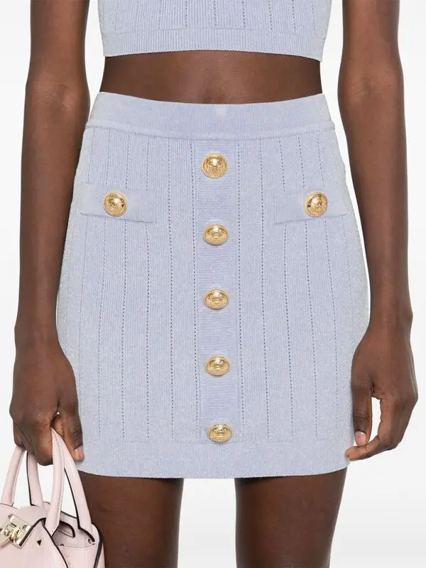 Balmain Coin-button Ribbed Mini Skirt