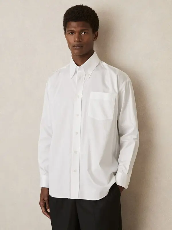 REISS Kris Cotton Oversized Long-sleeve Shirt - White