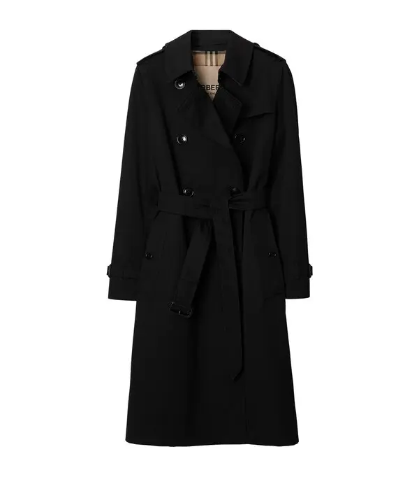 Burberry Gabardine Kensington Long Trench Coat - Black