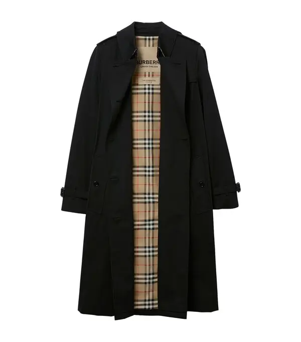 Burberry Gabardine Kensington Long Trench Coat - Black