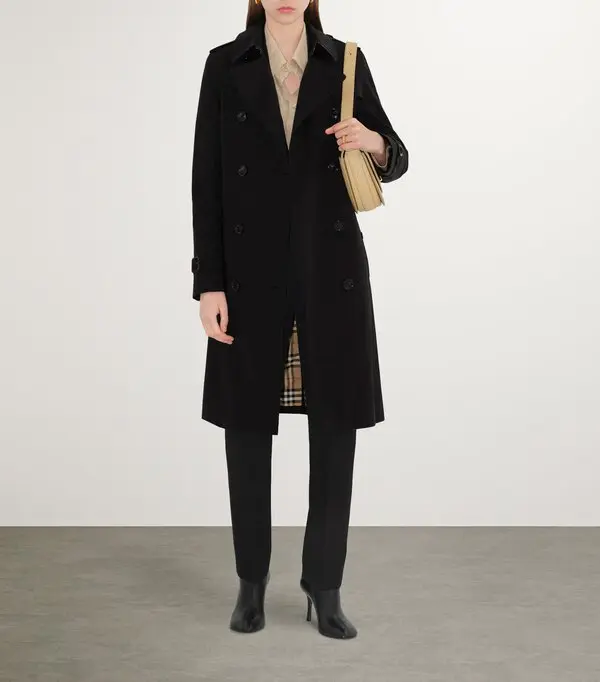 Burberry Gabardine Kensington Long Trench Coat - Black