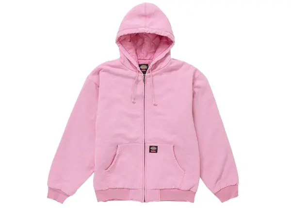 Supreme Dickies Quilted Lined Zip Up Hooded Sweatshirt - Pink