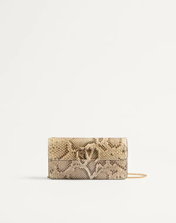 Valentino Garavani Vlogo Signature Python Chain Wallet - Cream