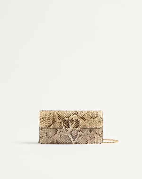 Valentino Garavani Vlogo Signature Python Chain Wallet - Cream