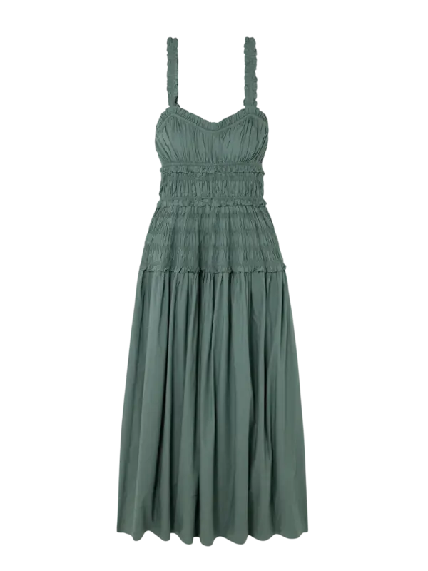 DÔEN Marianne Shirred Organic Cotton-poplin Midi Dress - Gray