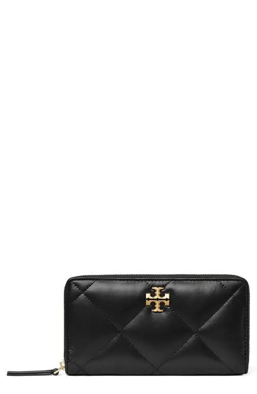 Tory Burch Kira Diamond Quilted Leather Zip Around Continental Wallet - Black