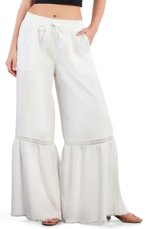 BILLY T Drawstring Waist Tiered Denim Pants - Bright White