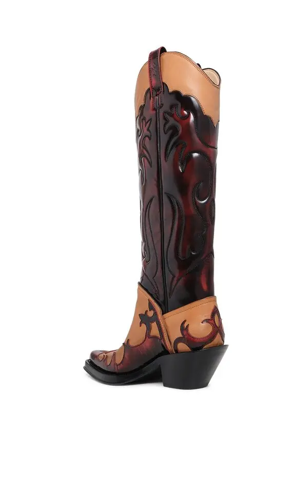 Gabriela Hearst Capitana Cowboy Boot In & Red Pearlized Leather - Light Brown/red