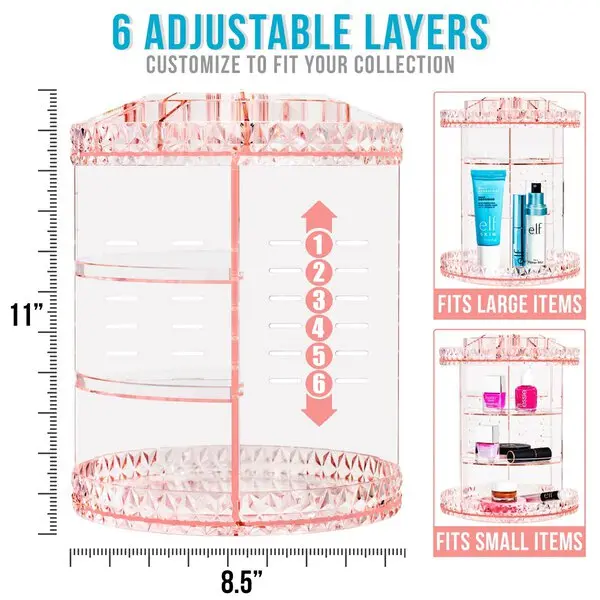 SORBUS 360 Rotating Makeup Organizer - Pink