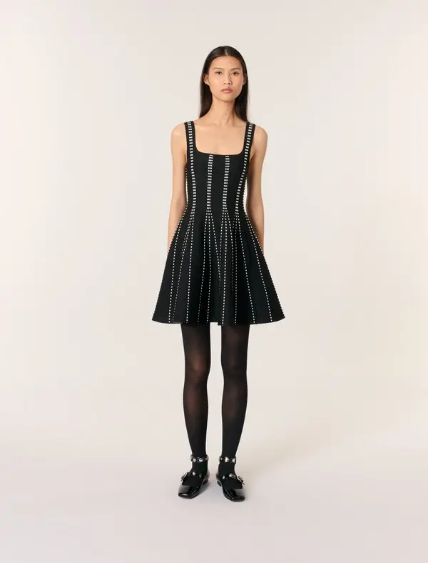 Maje Polyester Jacquard Knit Mini Dress In Black/Ecru - 30% Off |  Editorialist