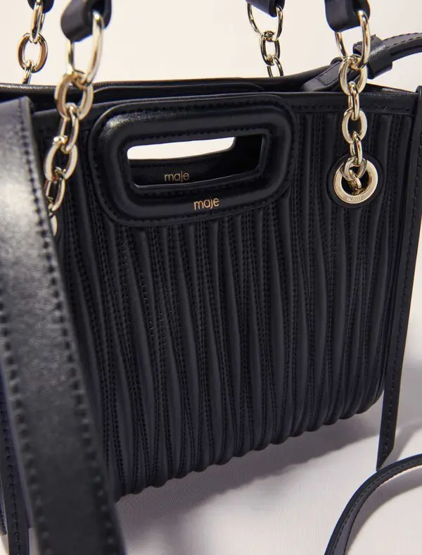 Maje Mini Quilted Leather Tote Bag With Chain Strap - Black