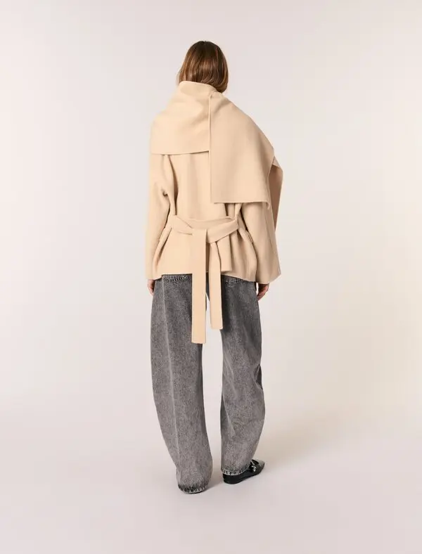 Maje Wool Double-faced Short Coat With Scarf