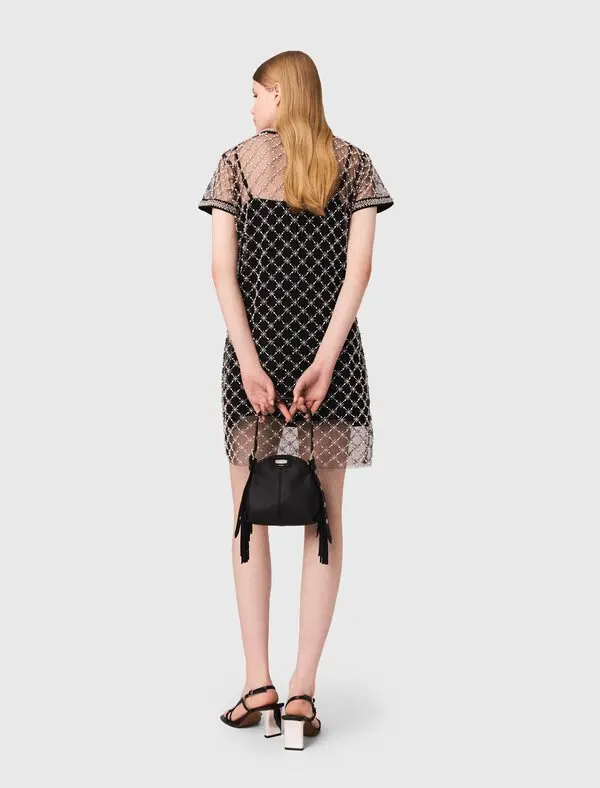 Maje Embroidered Tulle Mini Dress In Black - 30% Off | Editorialist
