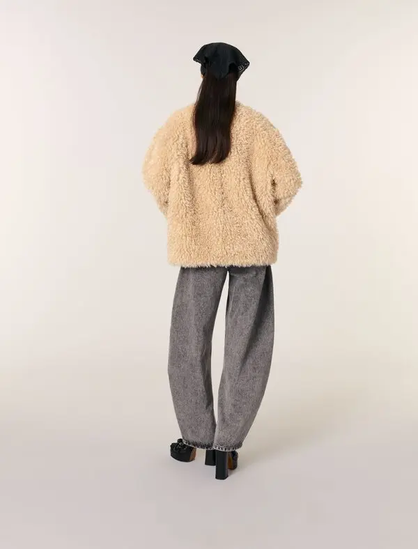 Maje Short Faux Fur Coat With Clover Buttons