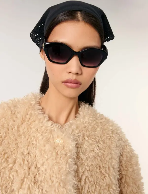 Maje Short Faux Fur Coat With Clover Buttons