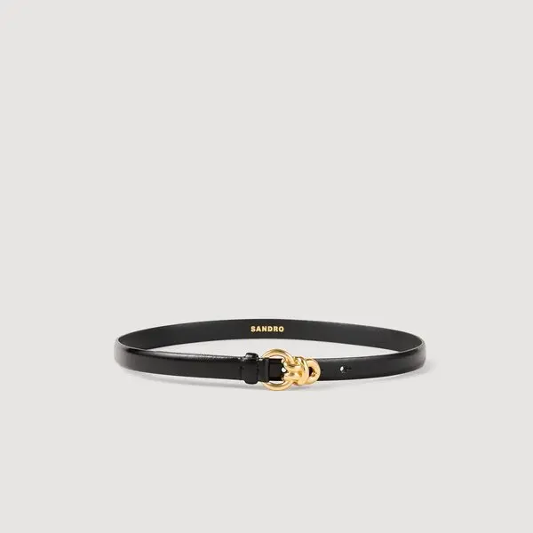 Sandro Slim Leather Belt - Black