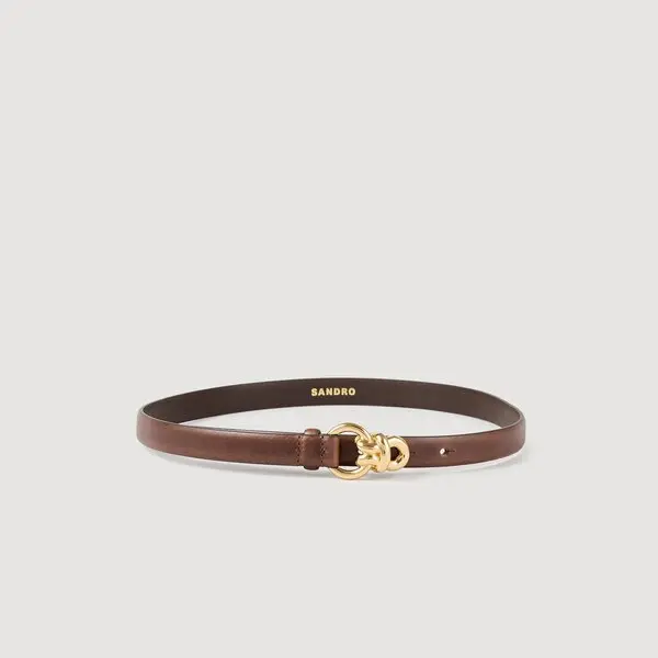 Sandro Slim Leather Belt - Brown