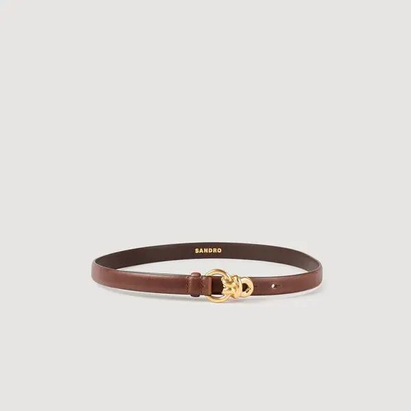 Sandro Slim Leather Belt - Brown