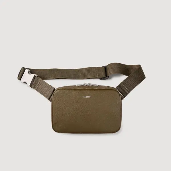 Sandro Small Bag In Saffiano Patterned Reconstituted Leather - Olive Green.