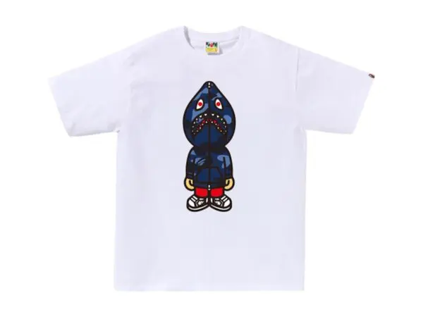 A BATHING APE Camo Classic Milo Shark Tee Shirt - White/navy Blue