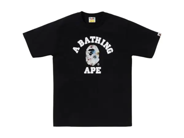 A BATHING APE Floral Camo College Tee Shirt - Black