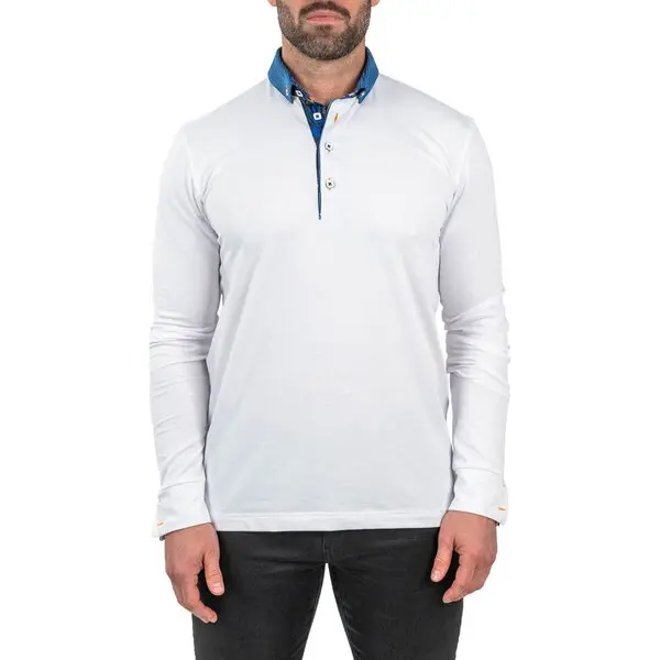 MACEOO Newton Brilliant Long Sleeve Cotton Polo - White