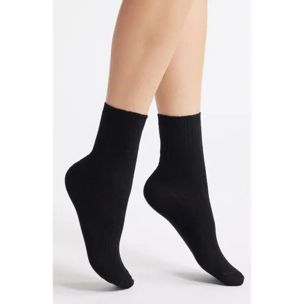 Nordstrom Ribbed Cotton Blend Crew Socks - Black