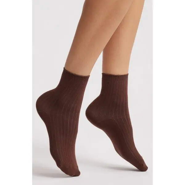 Nordstrom Ribbed Cotton Blend Crew Socks - Brown Brunette