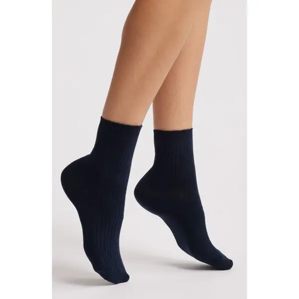 Nordstrom Ribbed Cotton Blend Crew Socks - Navy Night