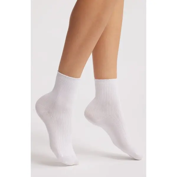 Nordstrom Ribbed Cotton Blend Crew Socks - White