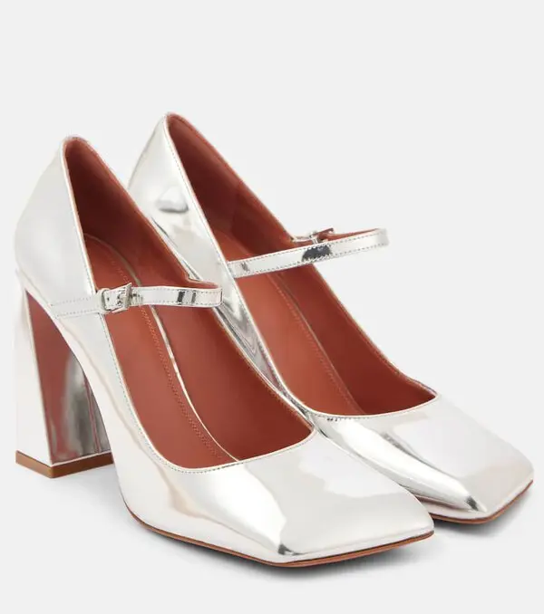 Amina Muaddi Charlotte 95 Leather Mary Jane Pumps - Silver