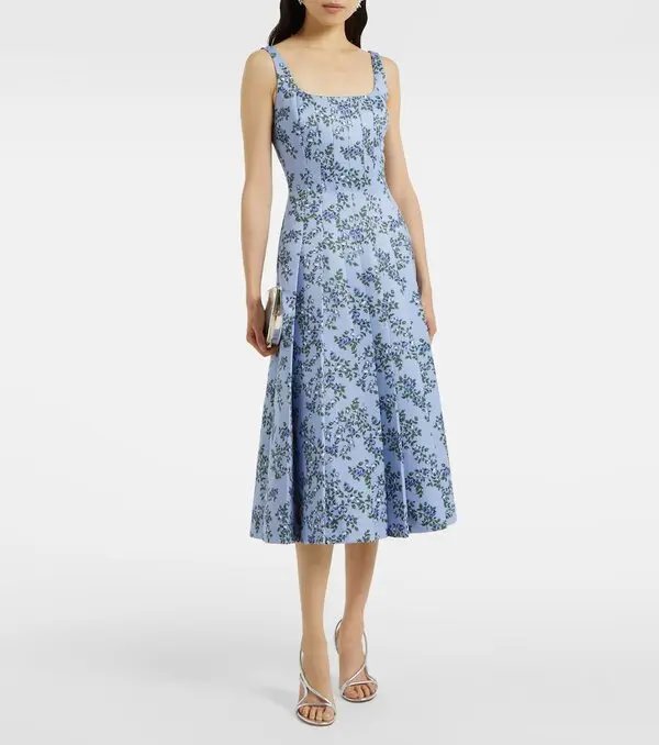 EMILIA WICKSTEAD Adele Floral Pleated Midi Dress
