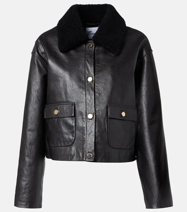 SELF-PORTRAIT Shearling-trimmed Leather Jacket - Black