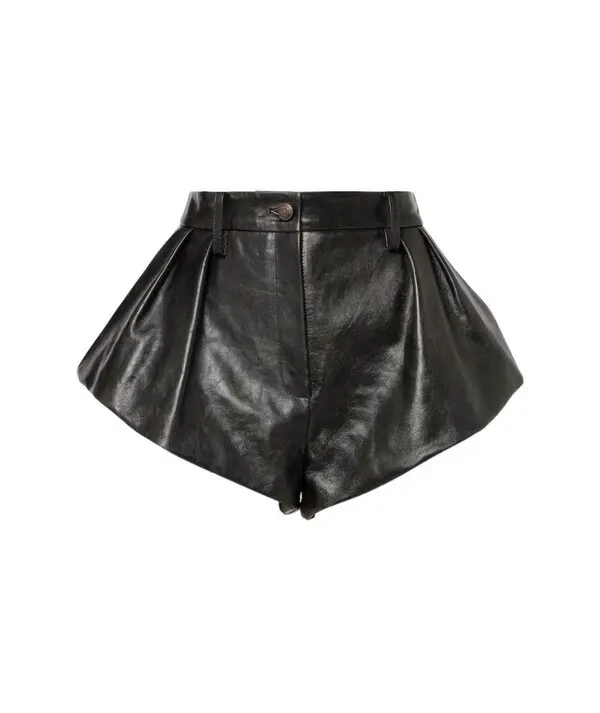 Magda Butrym Pleated Flared Leather Shorts