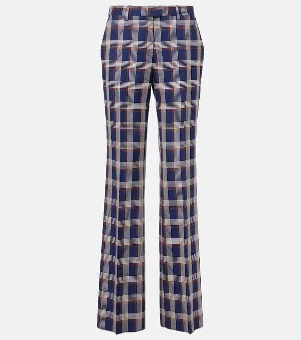 Etro Checked Wool Wide-leg Pants - Blue