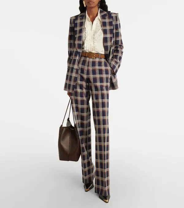 Etro Checked Wool Wide-leg Pants
