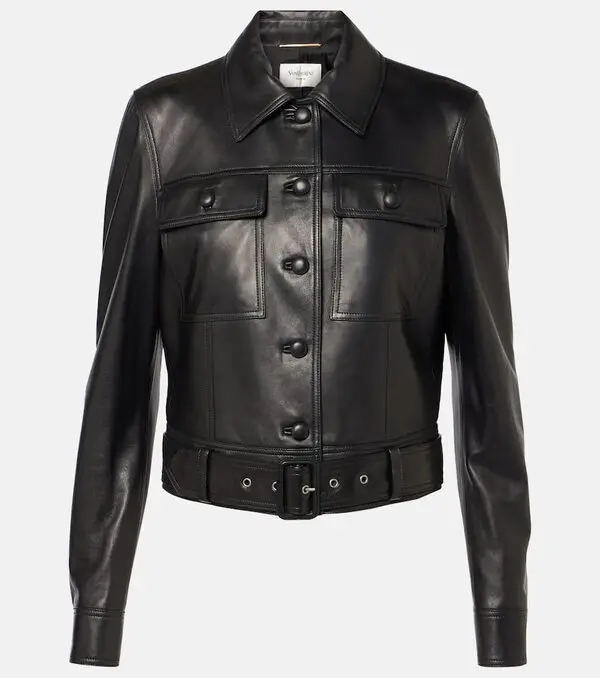 Saint Laurent Cropped Leather Jacket - Black