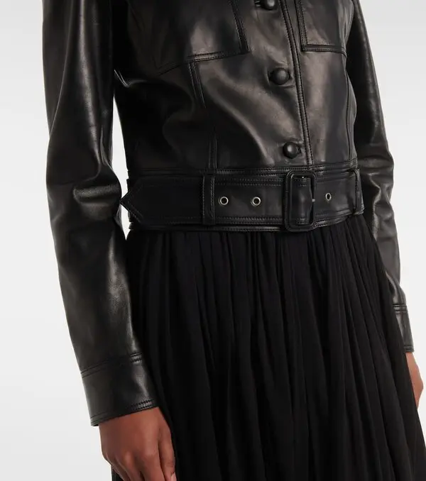 Saint Laurent Cropped Leather Jacket - Black