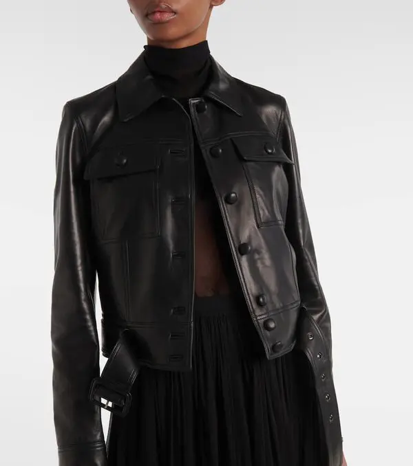 Saint Laurent Cropped Leather Jacket - Black