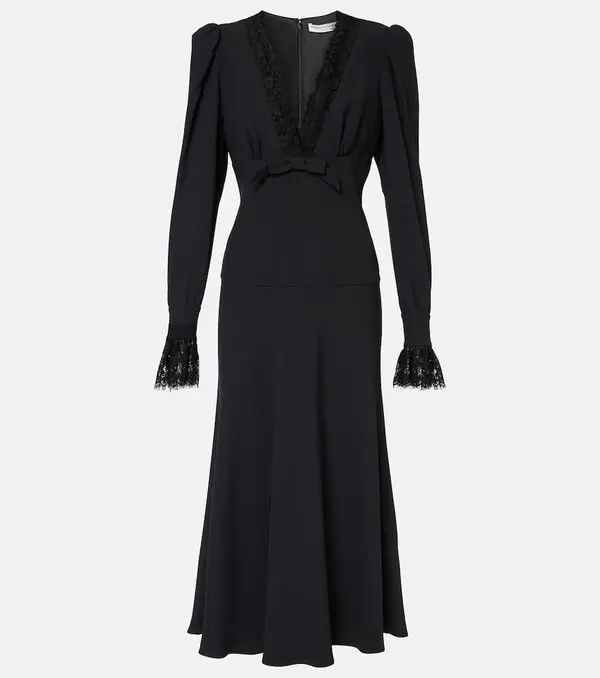 Alessandra Rich Envers Lace-trimmed Midi Dress - Black